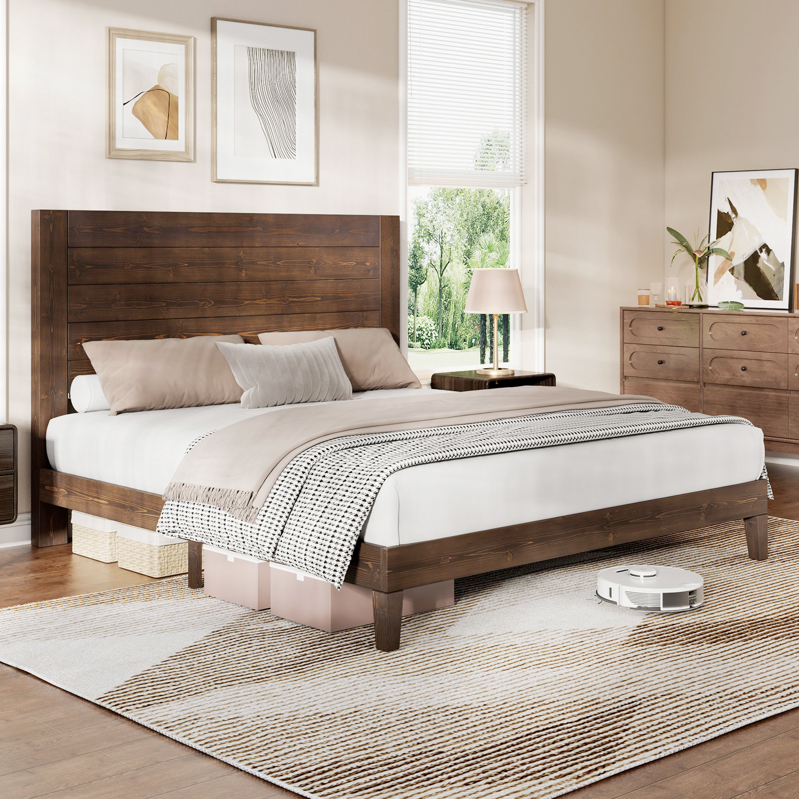Millwood Pines Dezera Solid Wood Platform Bed With 48.6'' Headboard ...