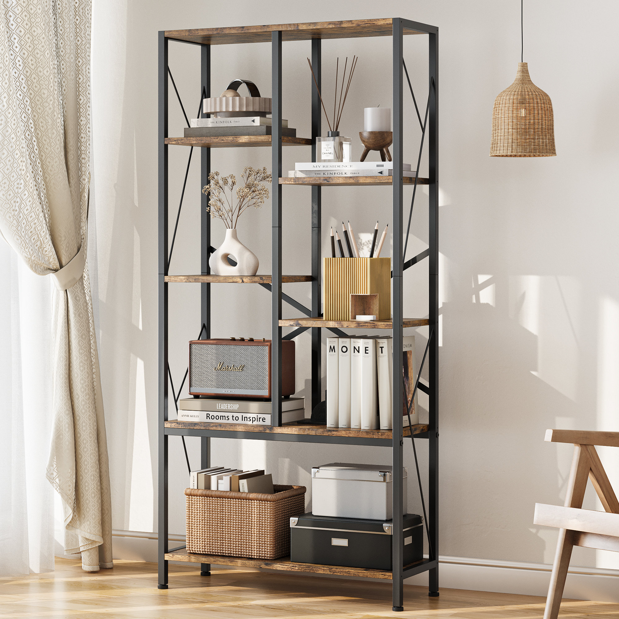 Latitude Run® Industrial Bookshelf 31.49 inches Width Split Level ...