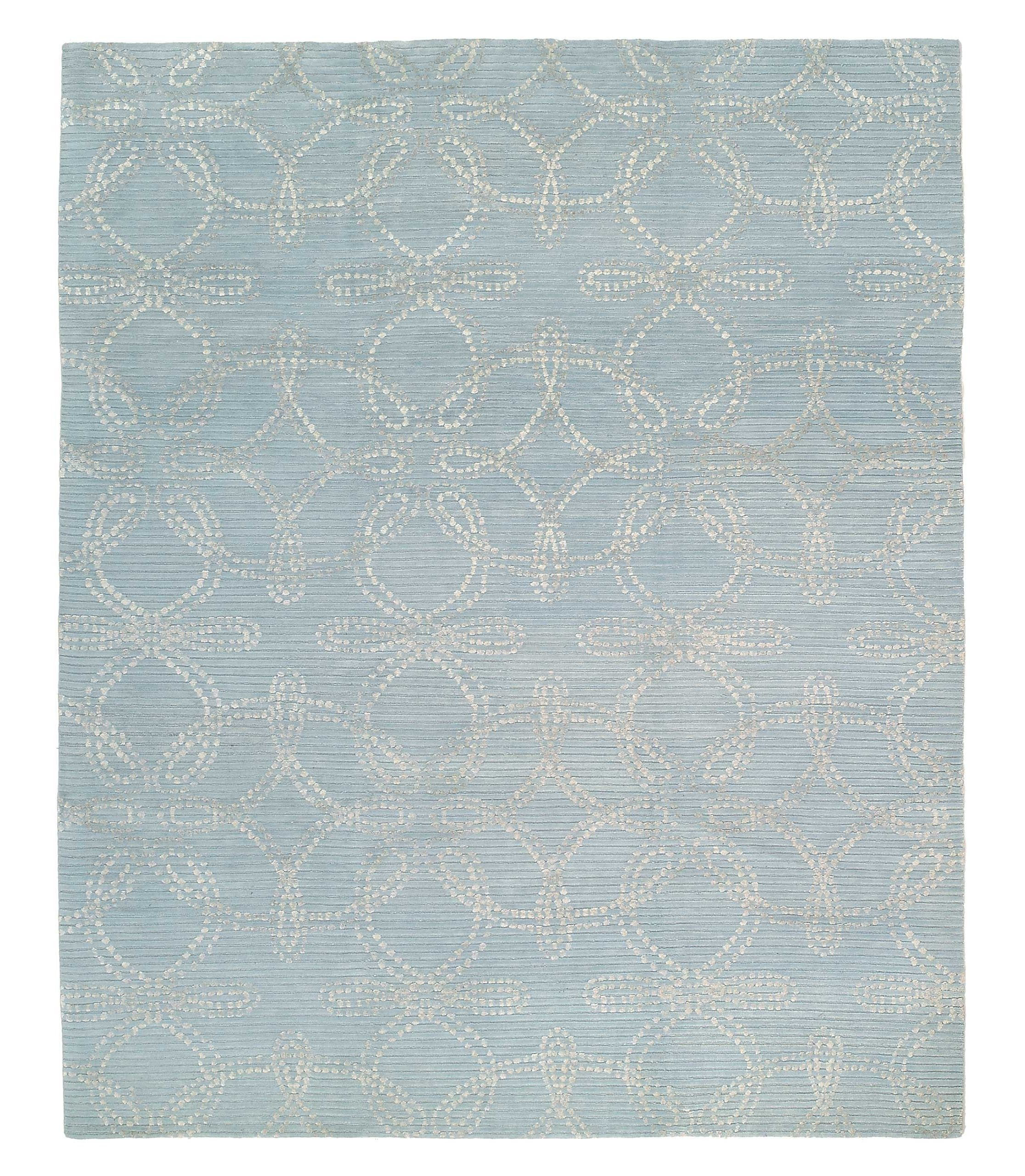 Tufenkian Radiance Geometric Hand-Knotted Wool/Silk Blue/Silver Area ...