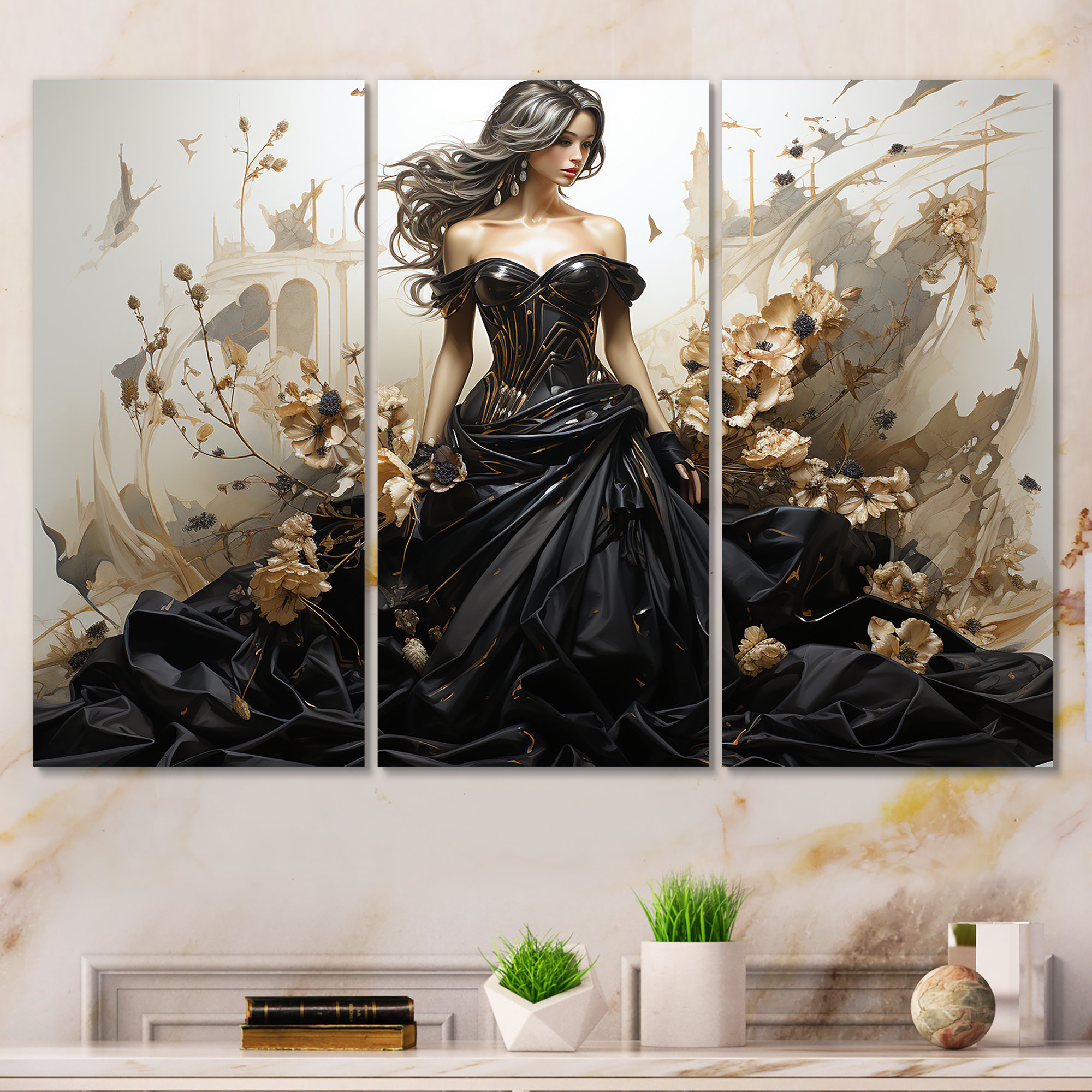 House of Hampton® Black And Gold Haute Couture Fashion Masterpiece ...