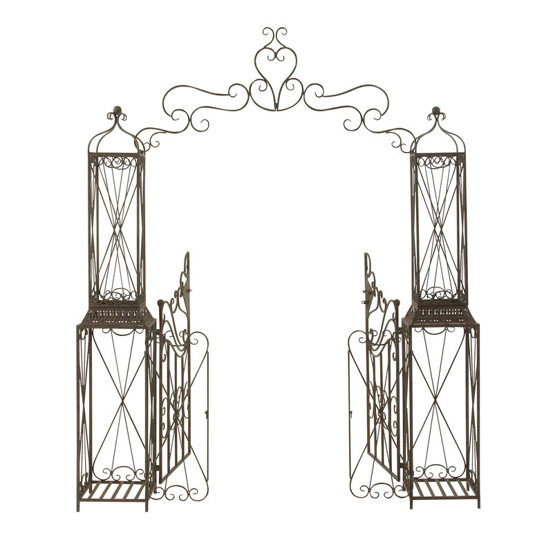 Astoria Grand Vereen Metal Indoor Outdoor Scrollwork Arched Gate Garden ...