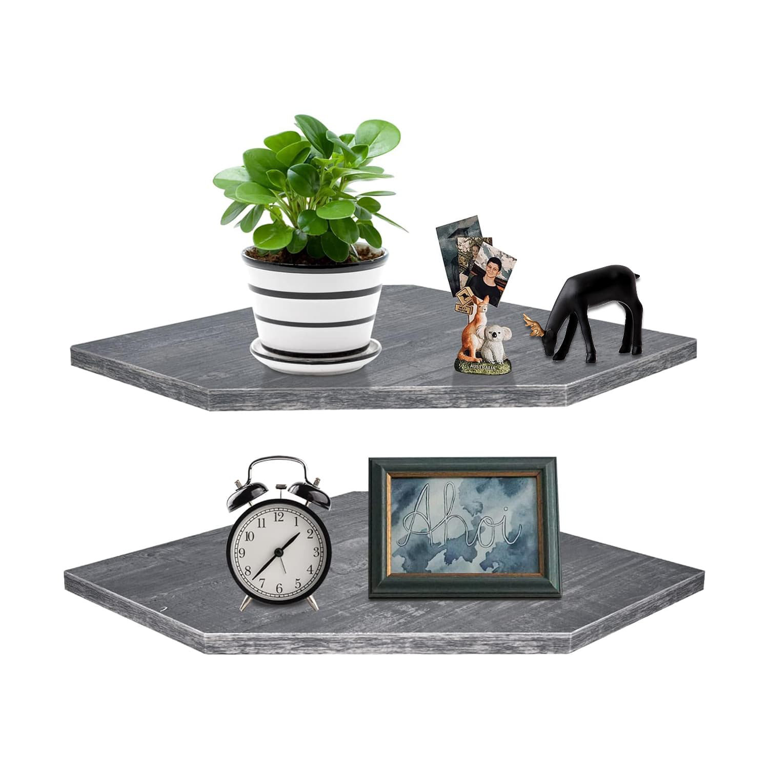 Ebern Designs Triangular wall-mounted shelf set, consisting of two ...