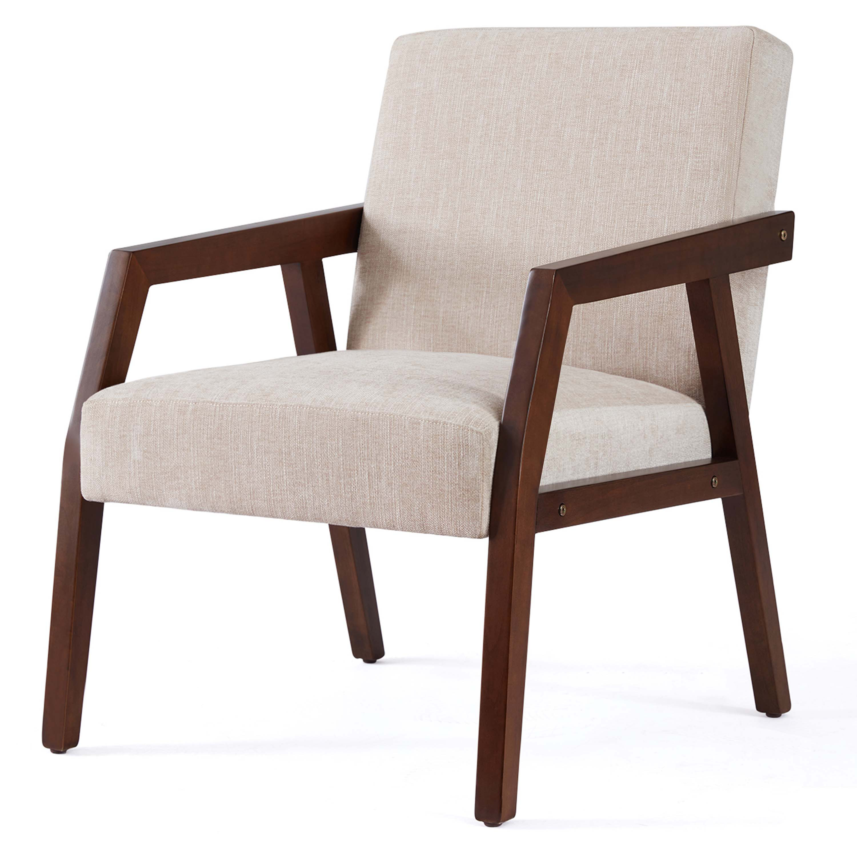 George Oliver Solid Wooden Accent Chair, Upholstered Arm Chair, Fabric ...
