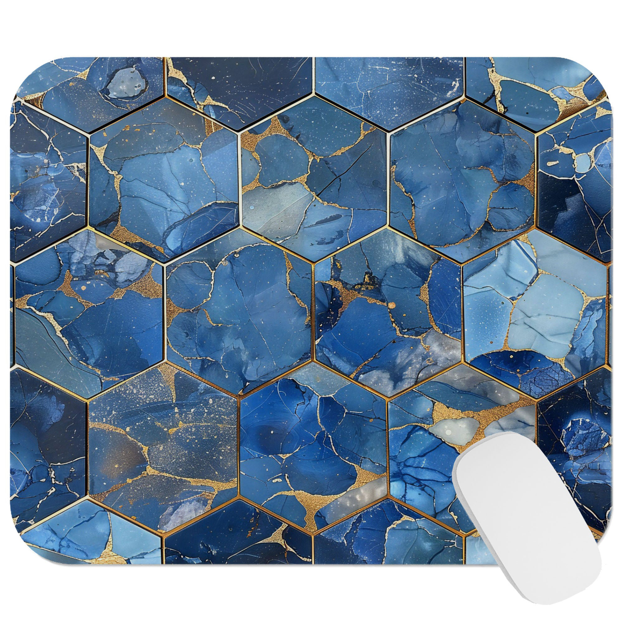 Mercer41 Abstract Blue Geometric Hexagon Pattern II Modern Gaming Cute ...