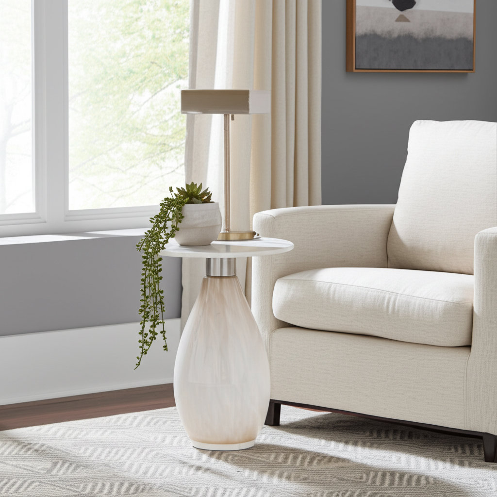 Orren Ellis Sculptural End Table and Side Table with Marble Top and ...