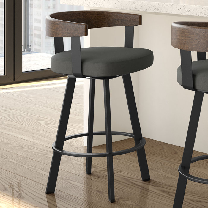 Corrigan Studio® Drees Swivel Upholstered Counter & Bar Stool with Wood ...