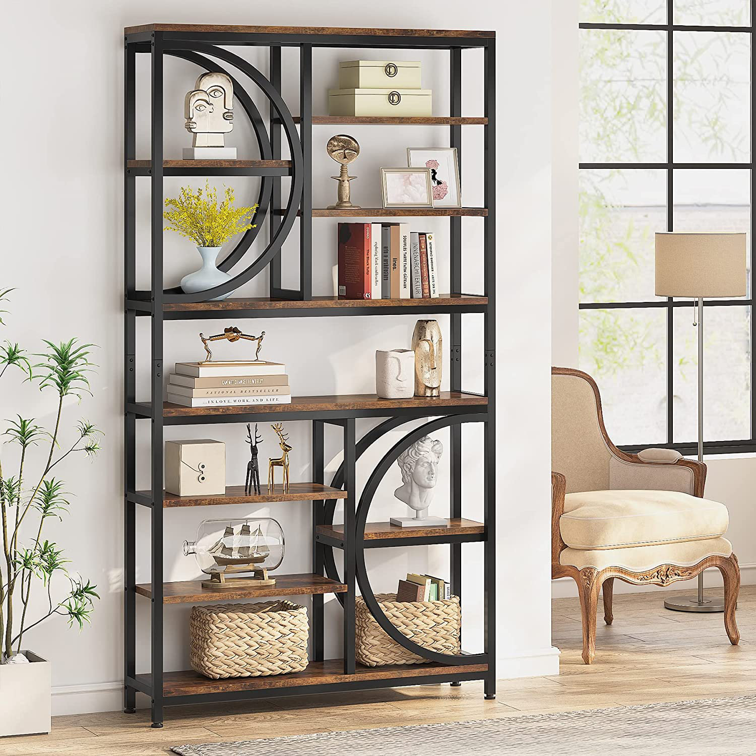 17 Stories 76.77" H x 39.37" W Stainless Steel Geometric Bookcase ...