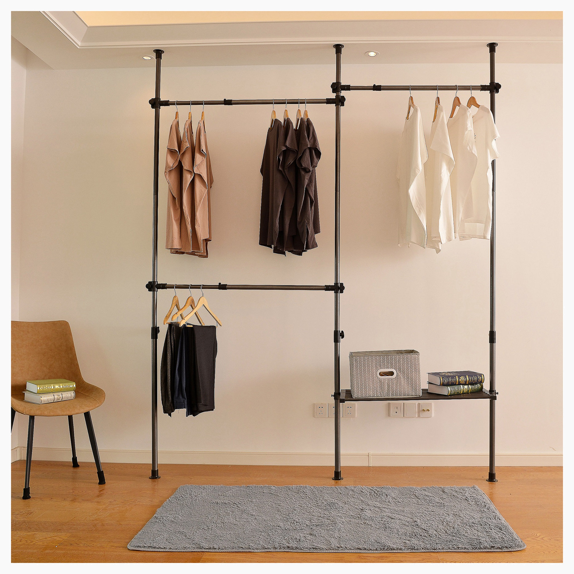 Rebrilliant Adjustable Clothing Rack, Double Rod Clothing Rack, 3 Tier ...