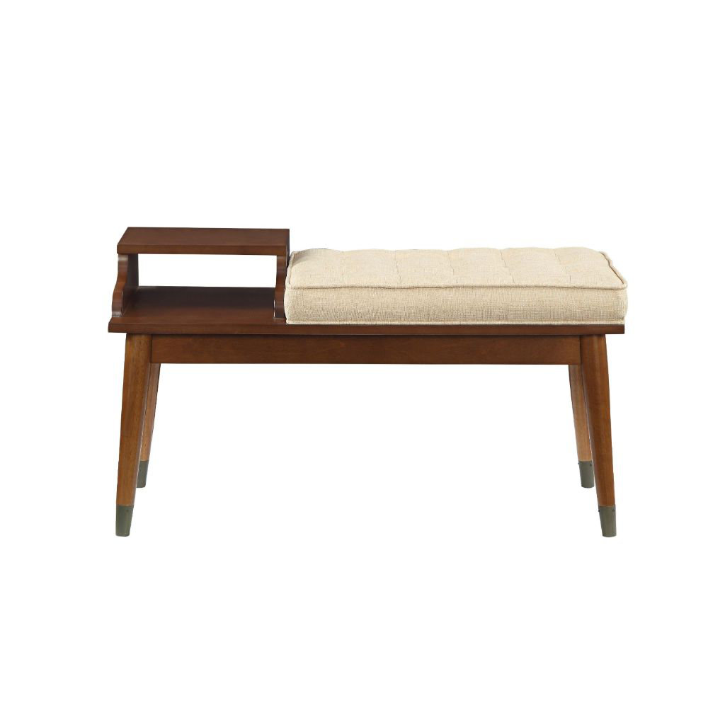 Corrigan Studio® Millie Bench, Beige Fabric & Walnut | Wayfair