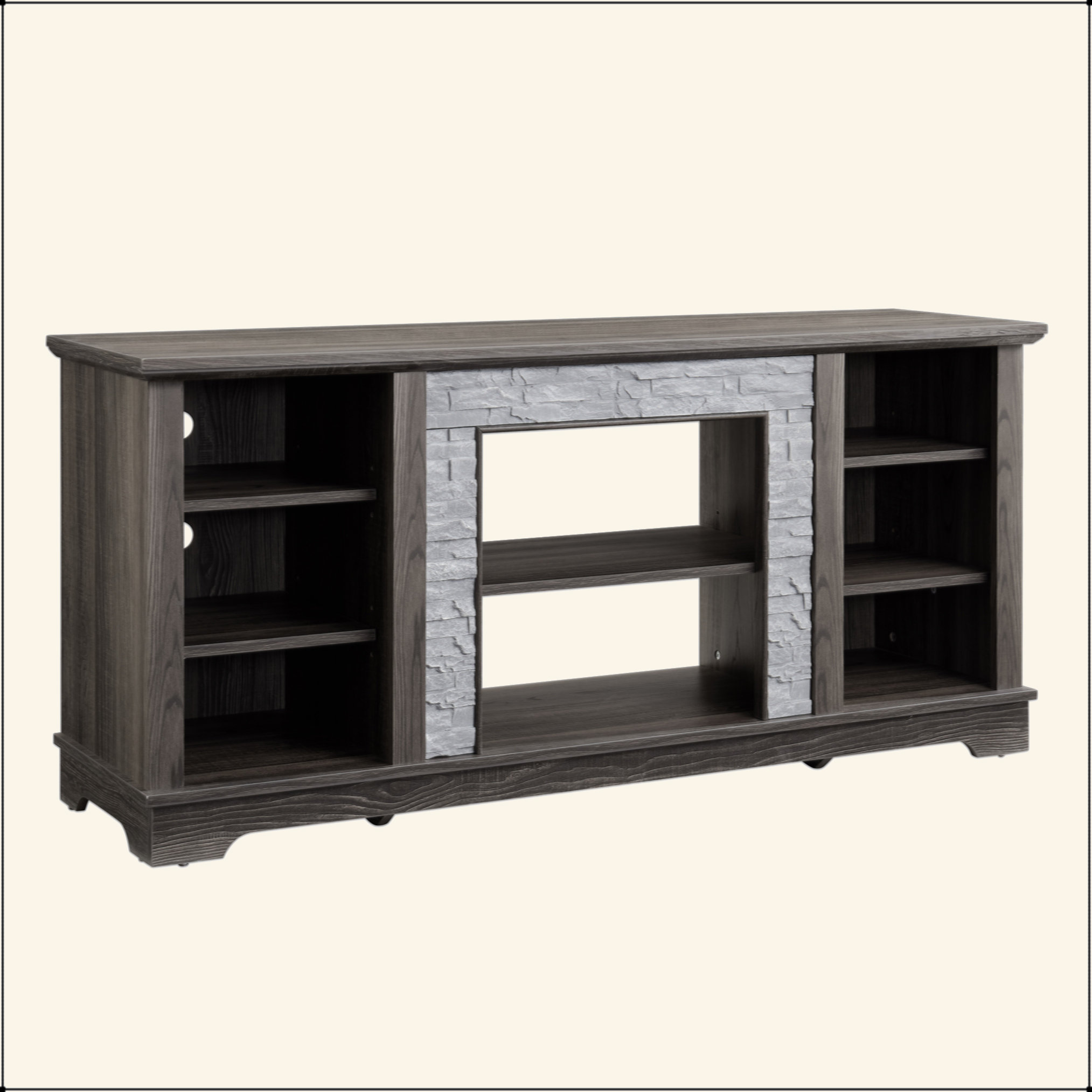 Alcott Hill Mantel Stone TV Media Stand With With Faux Stacked Stone ...