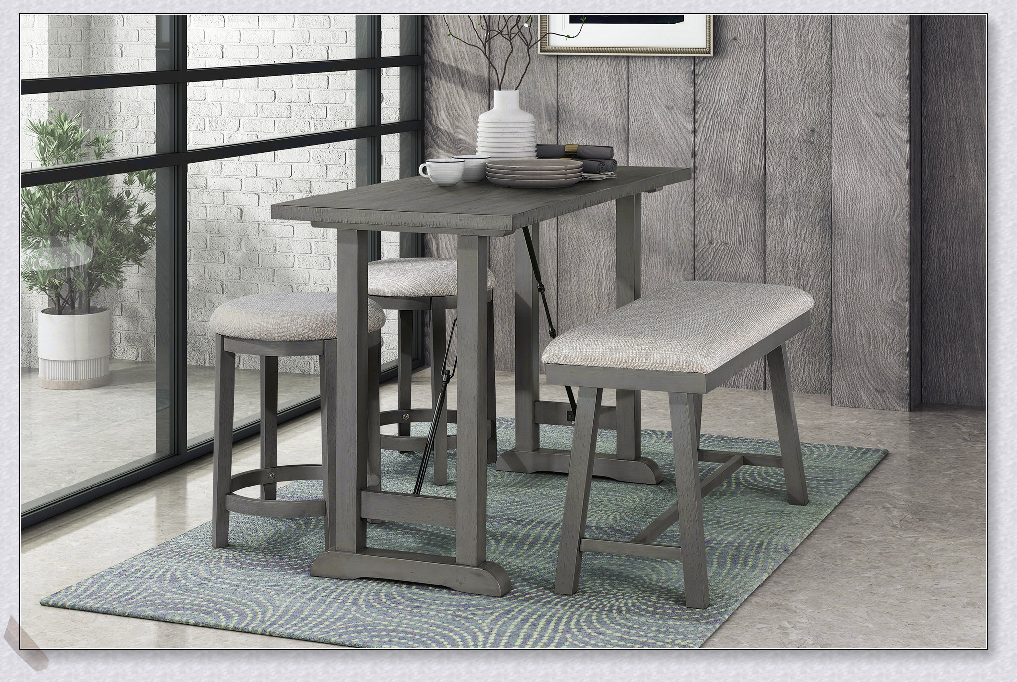 Latitude Run® 4PC Counter Height Dining Set with Light Gray Finish ...