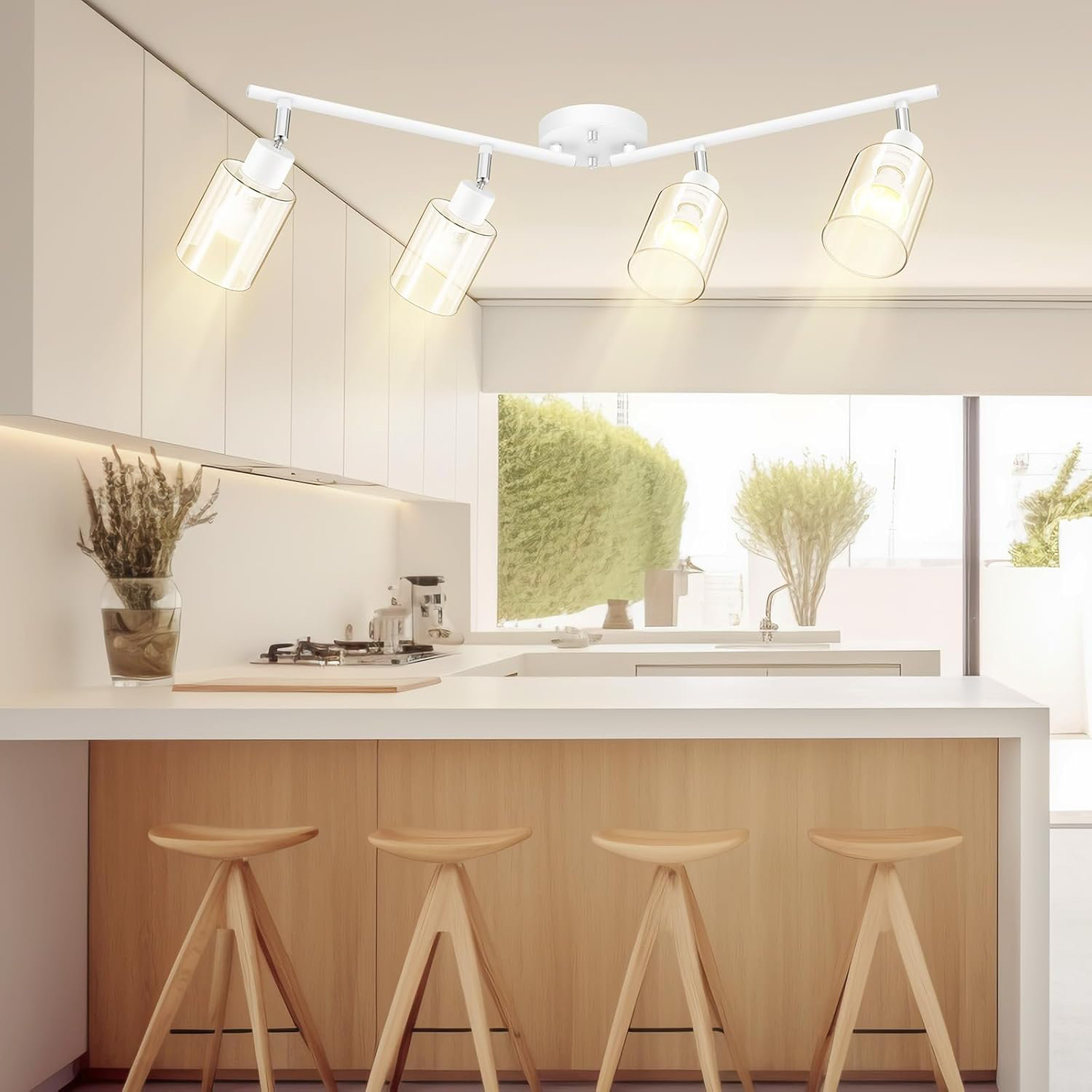 Priofa 4 Lights LED Track Light,glass shade track light kit,4 way ...