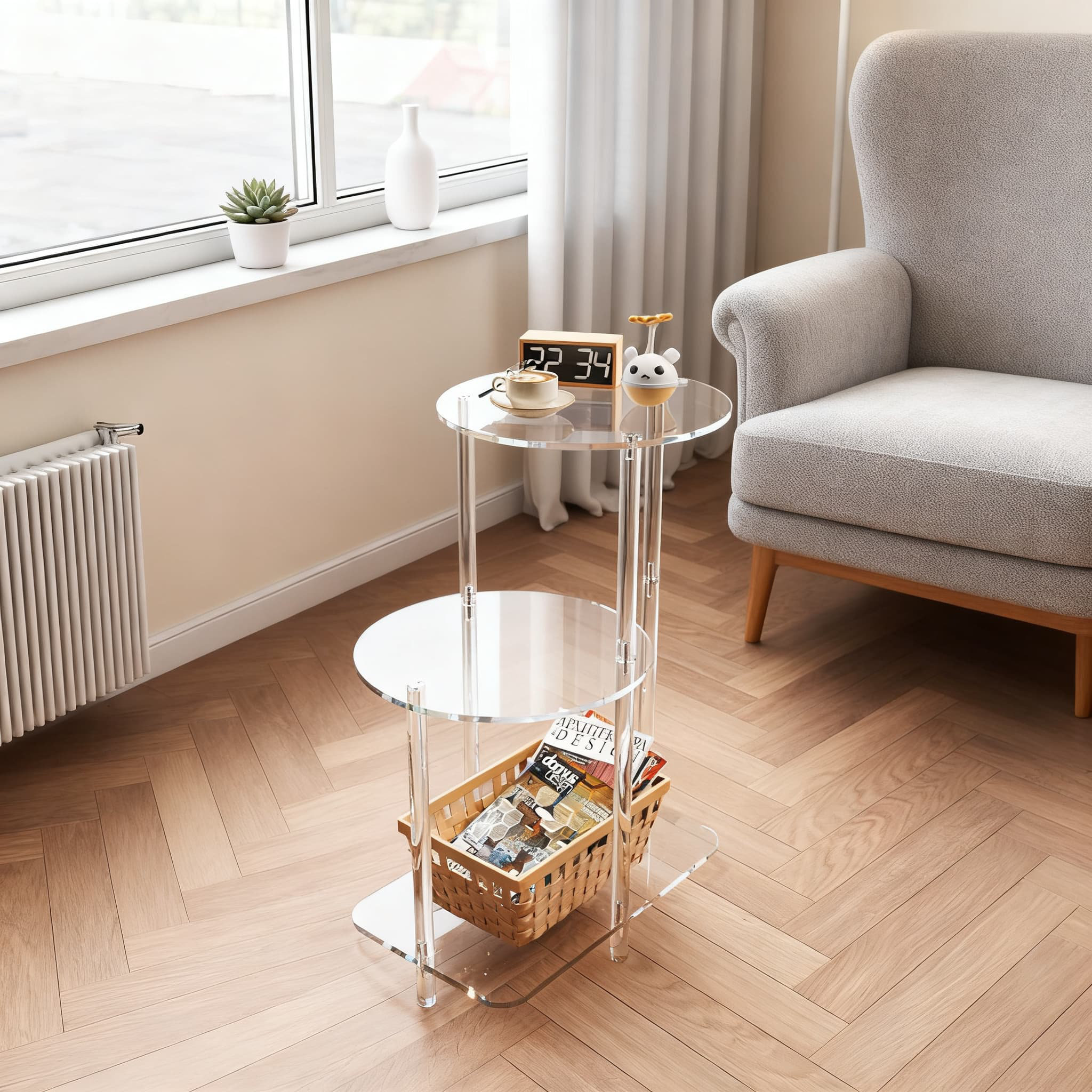 17 Stories 3-Tier Acrylic Round Side Table With Stepped Design, Clear ...