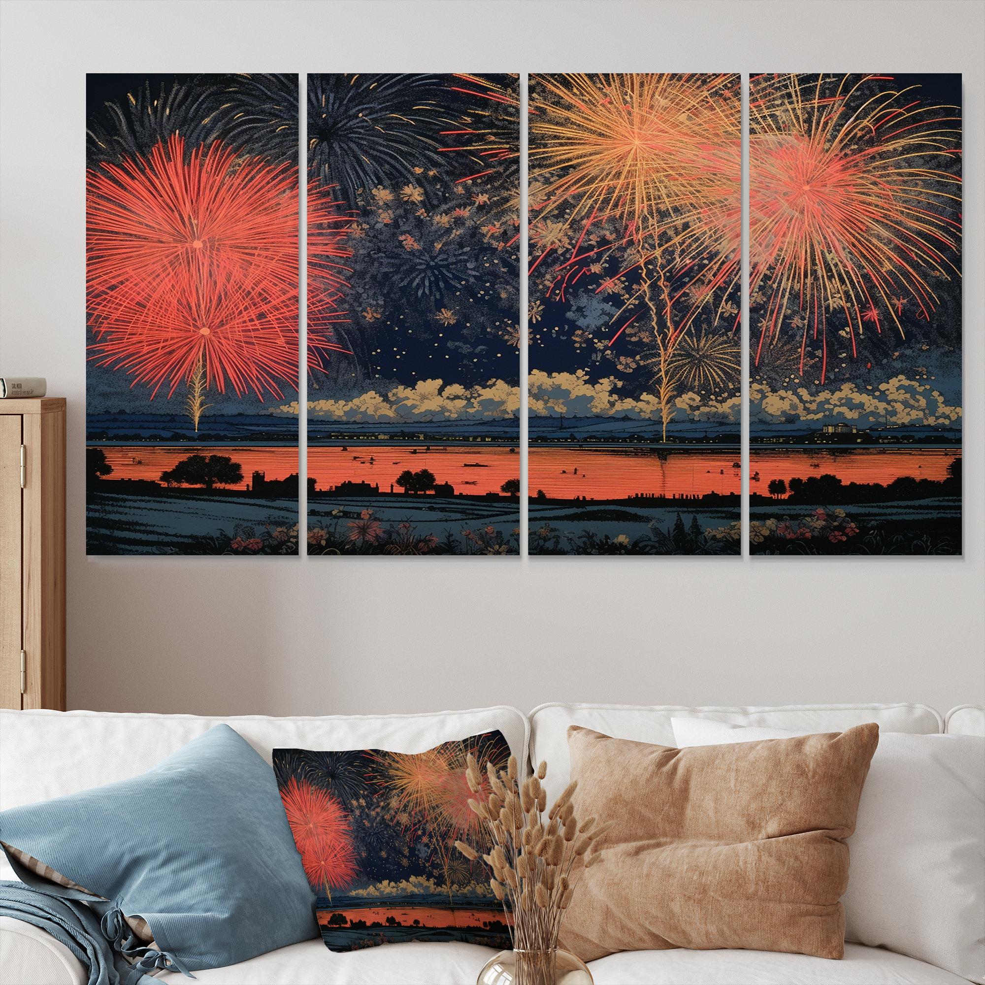 Lark Manor™ New Year Fireworks Over The Country Retro - Fireworks Wall ...