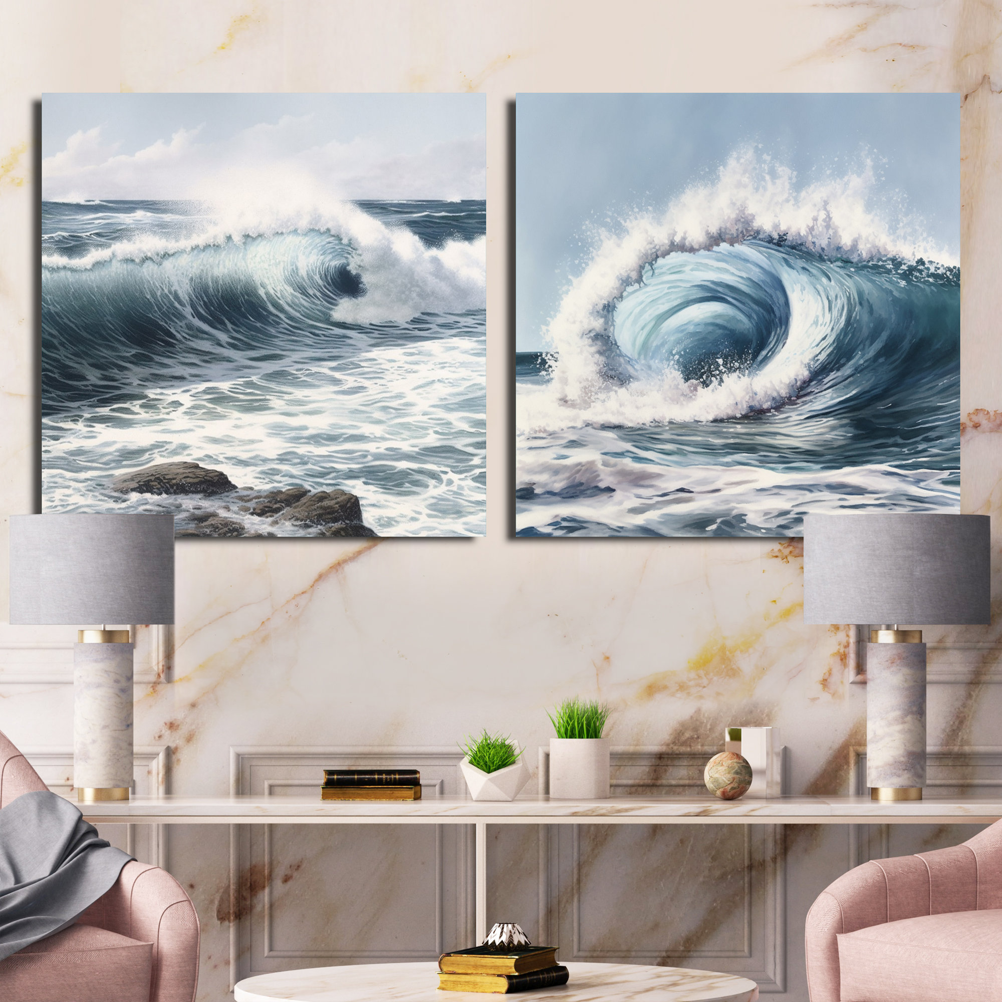 Dovecove Ocean Wave Movement - Beach & Ocean Square Collage Set Of 2 ...