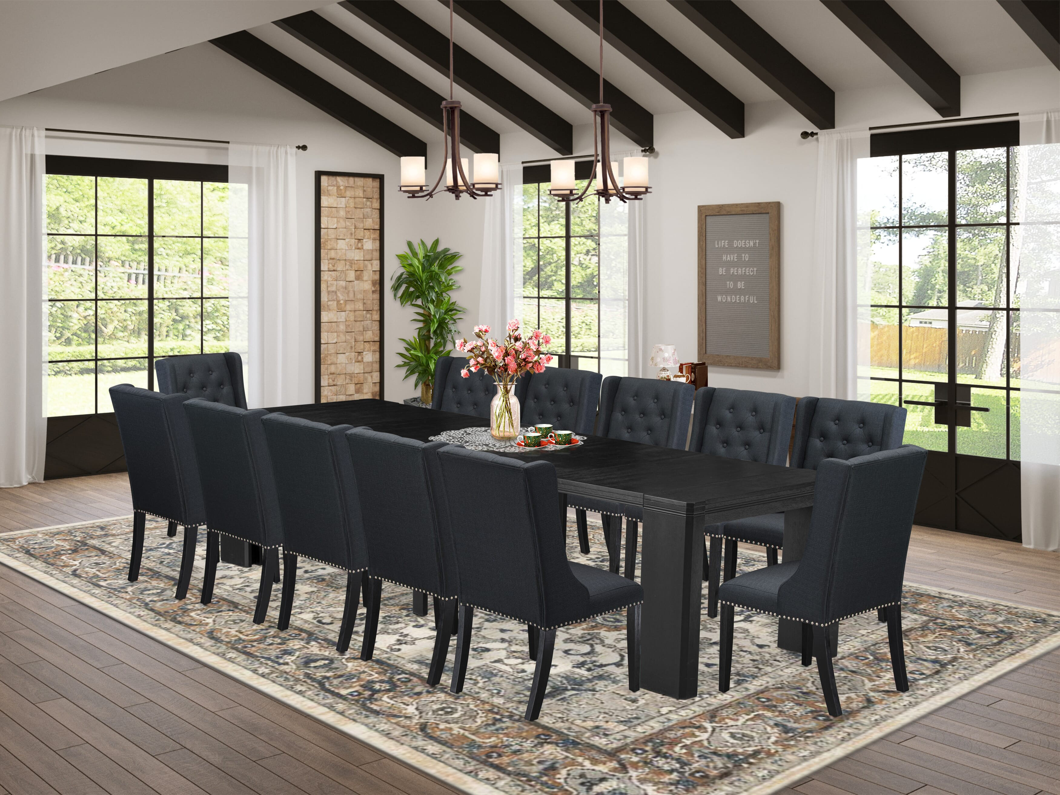 Luxe by East West Furniture 13 Pieces Extendable Dining Set Includes a ...