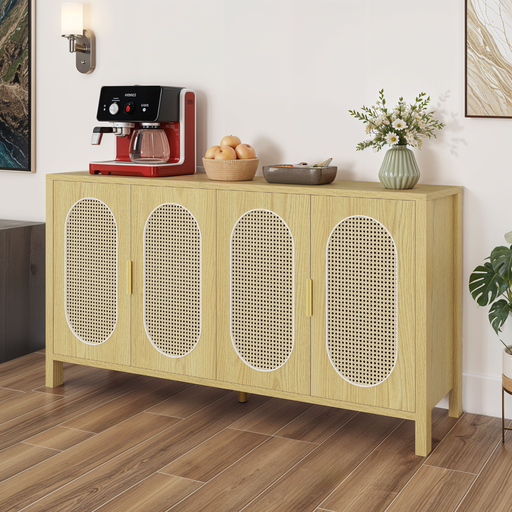 Bay Isle Home™ 63" Rattan Buffet Cabinet with Adjustable Shelves and ...