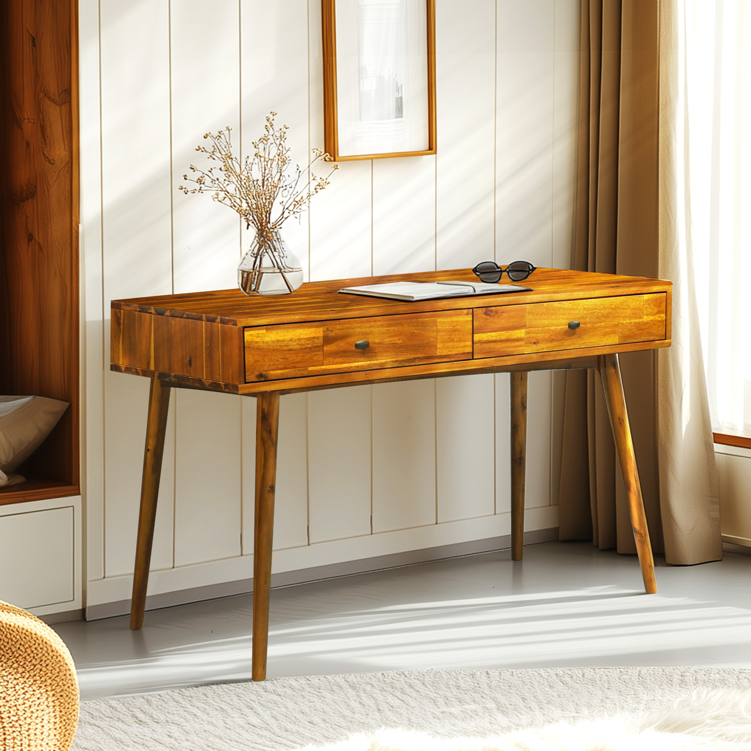 Millwood Pines 48" Solid Wood Work Desk with Drawers Work Table for ...