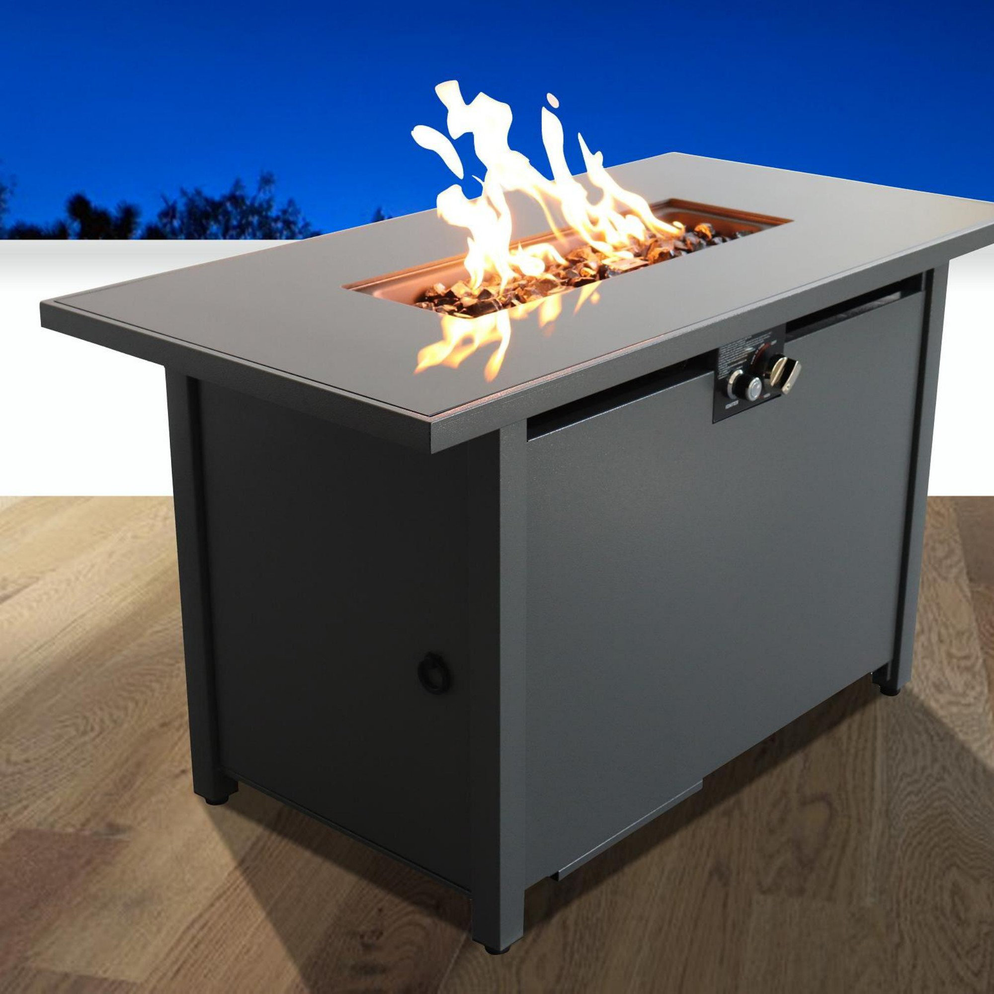 Latitude Run® 43" Smoked Glass Metal Rectangle Fire Pit | Wayfair