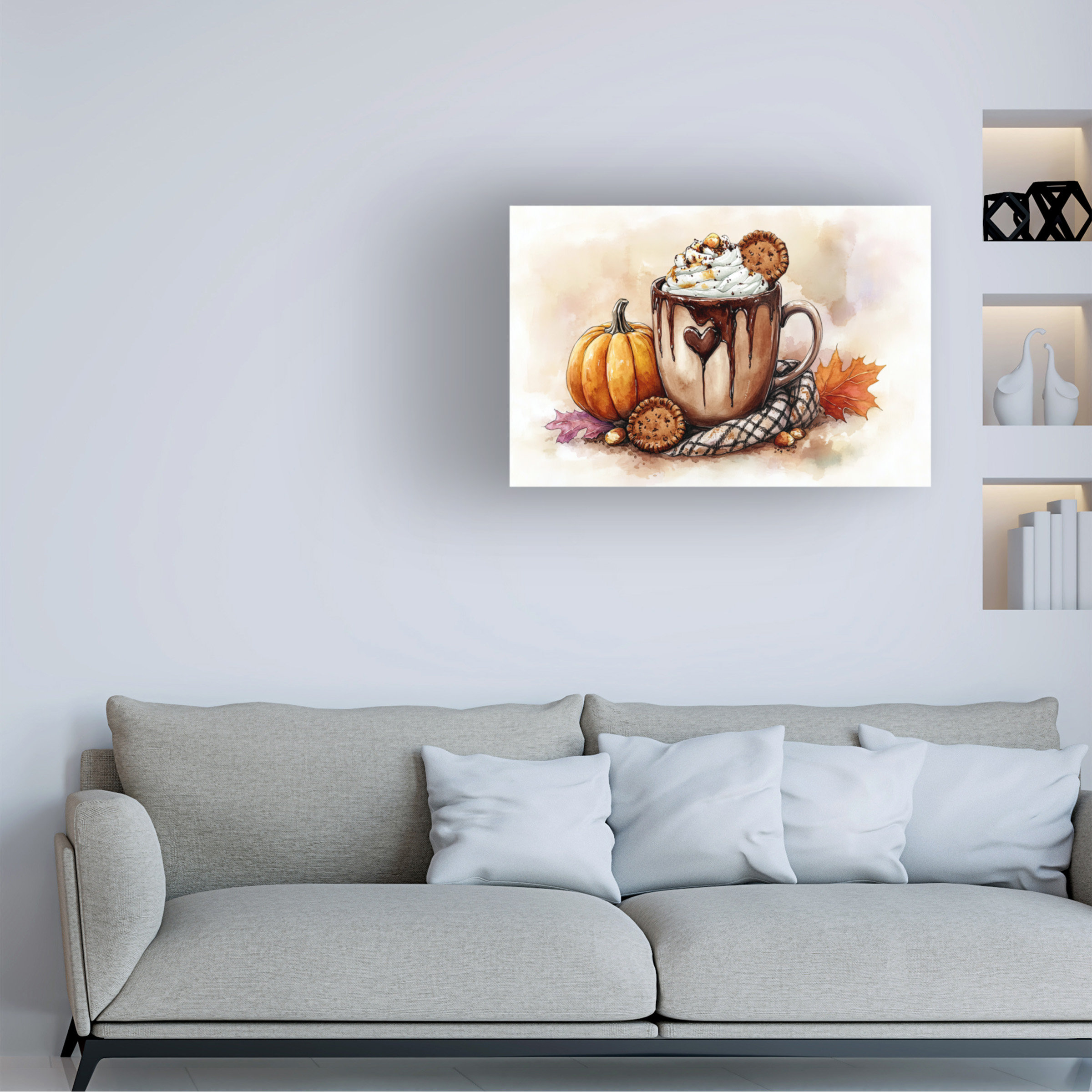 August Grove® Momart Cup Of Chocolate And Cream With Pumpkin And Cookies Canvas Art | Wayfair