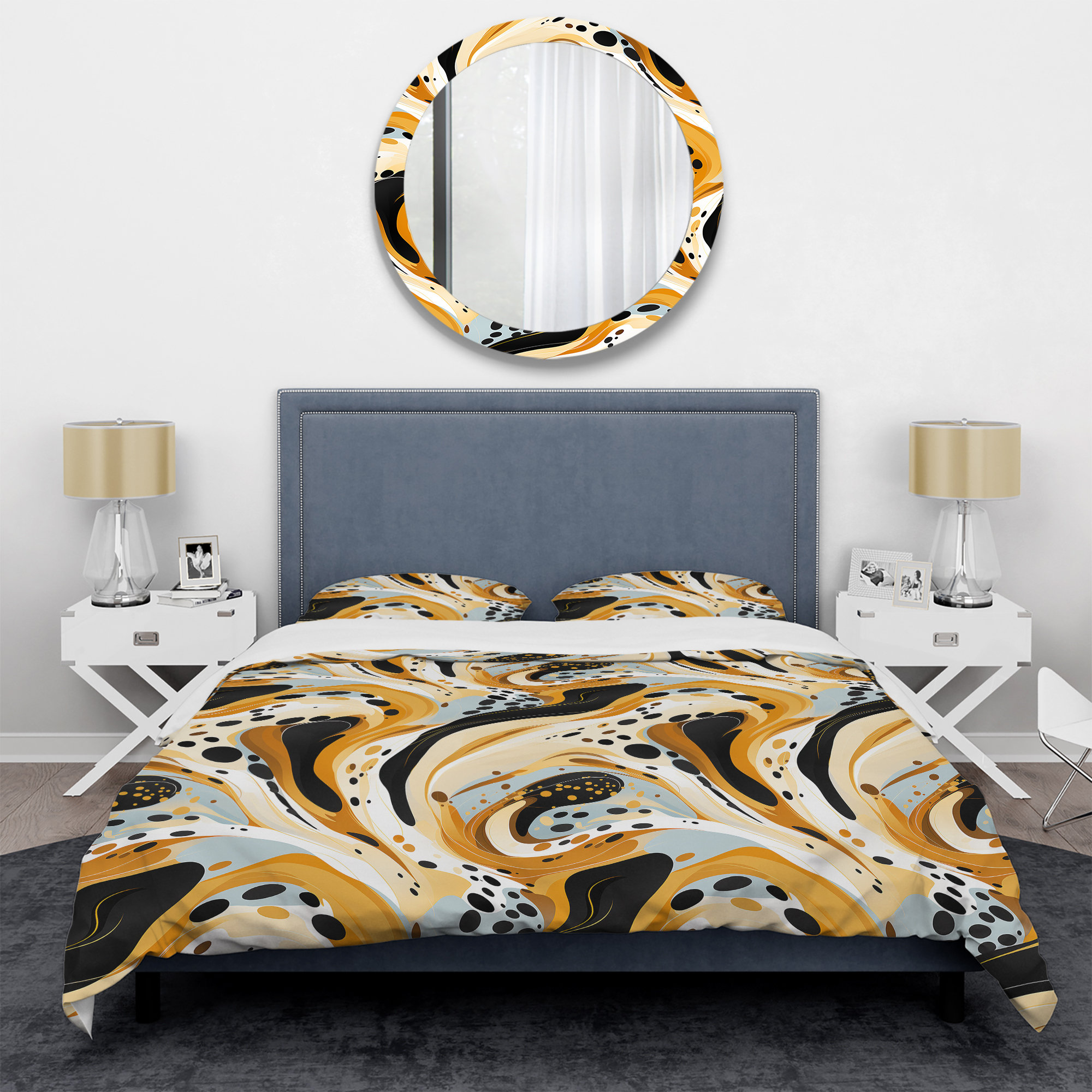 Design Art Retro Futurism In Orange And Blue Waves II Bedding | Wayfair