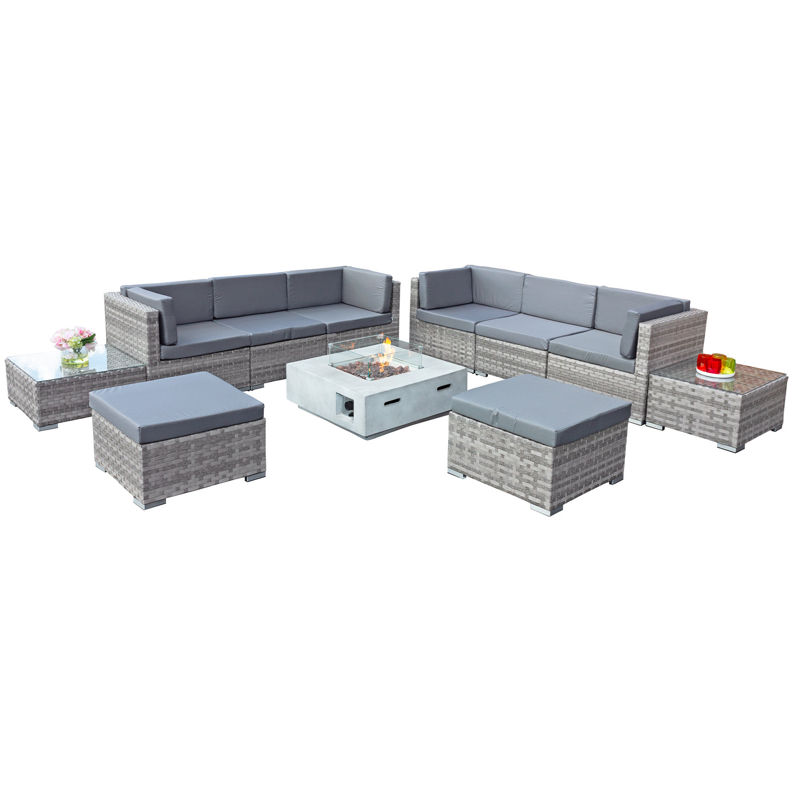 Brayden Studio Trinidad Deluxe Rattan 8 Seat Modular Sofa Set with GRC ...