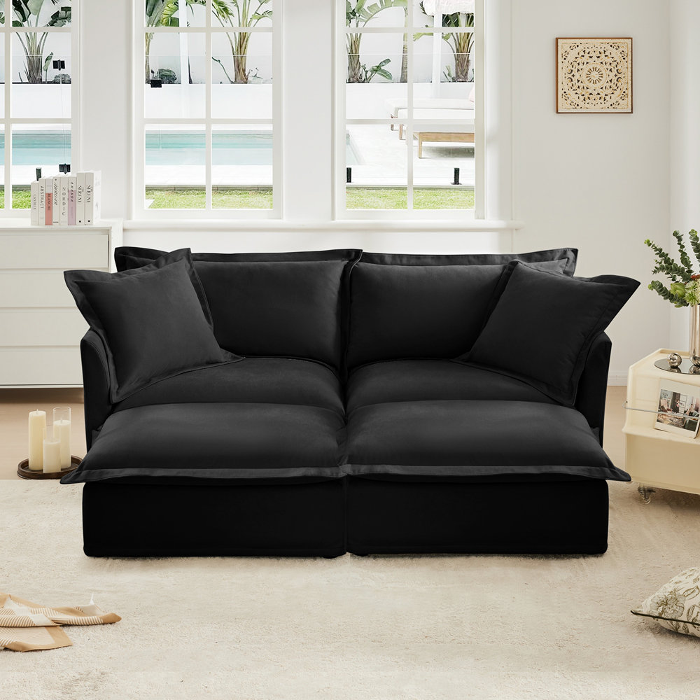 Latitude Run® Contemporary 2 Seater Sofa Couch With 2 Ottomans | Wayfair