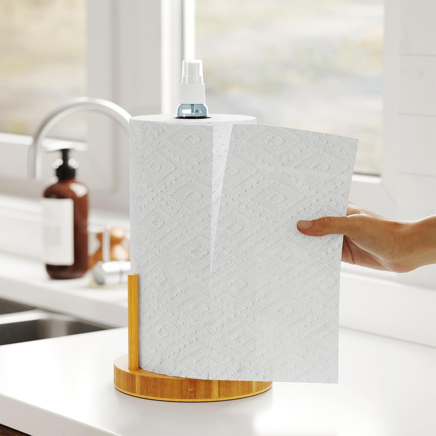 SpaceAid SprayNeat Bamboo Paper Towel Holder with Spray Bottle ...