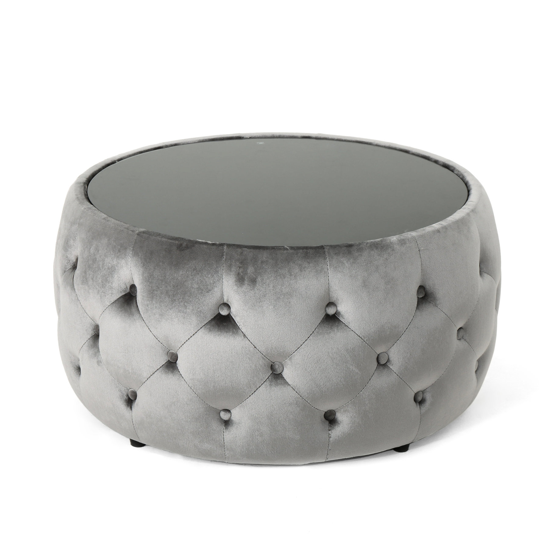 Mercer41 Button- In Smoke Velvet And Tempered Glass Top, 30X30x14.5 ...