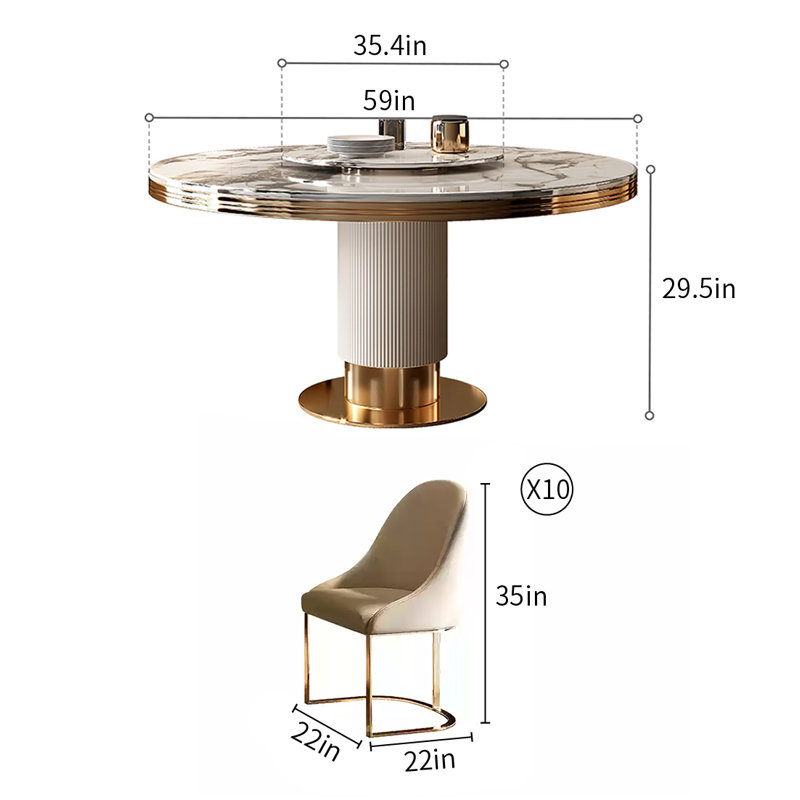 ALLNICEDT Light Luxury Faux Marble Round Dining Table Sets. | Wayfair