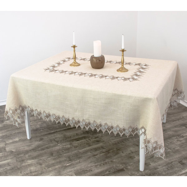 House of Hampton® Elmwood Rectangle Earth-Tone Lace on Beige Linen 70 ...