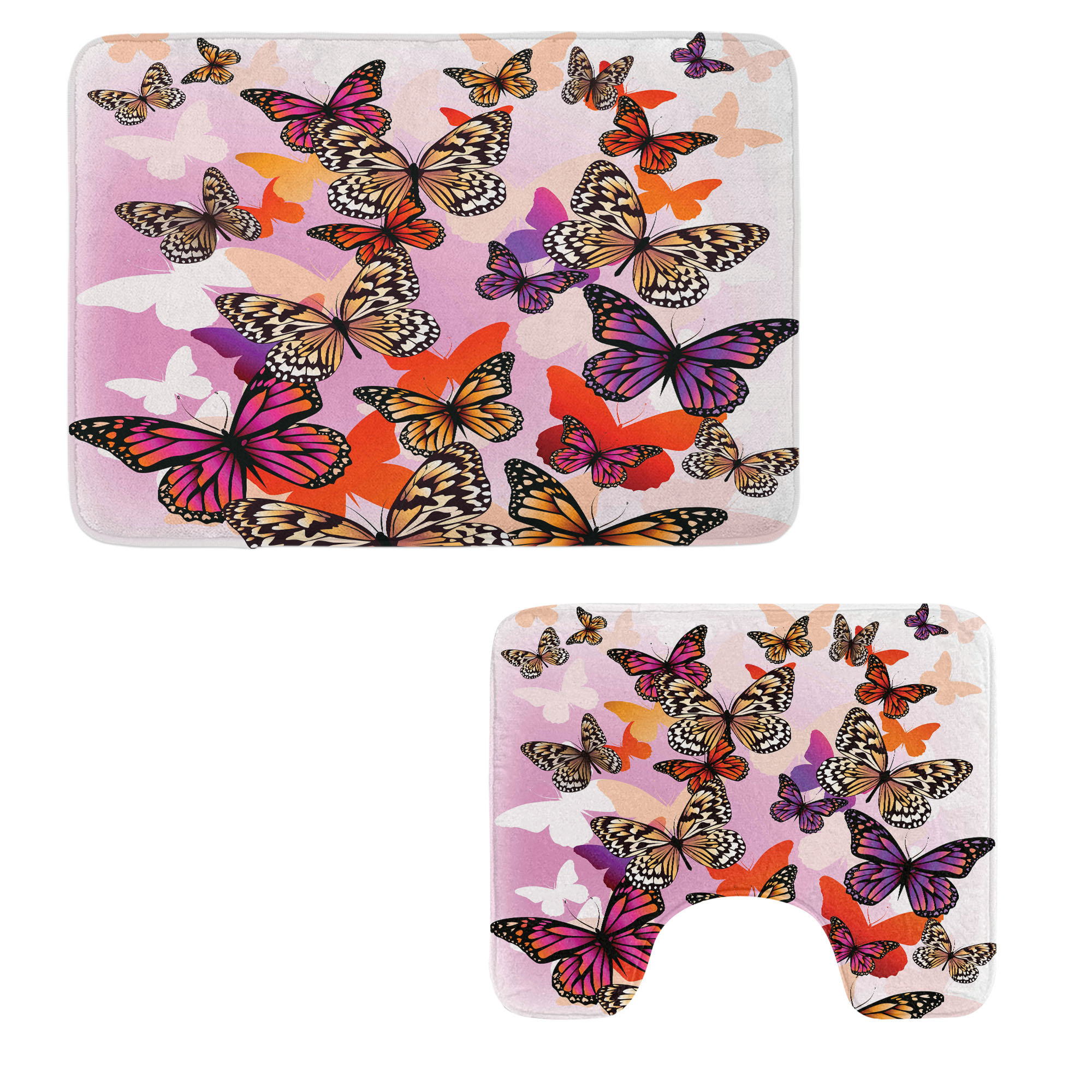 East Urban Home Butterfly Bathroom Rug Set 2 Pieces Rectangle & Contour ...