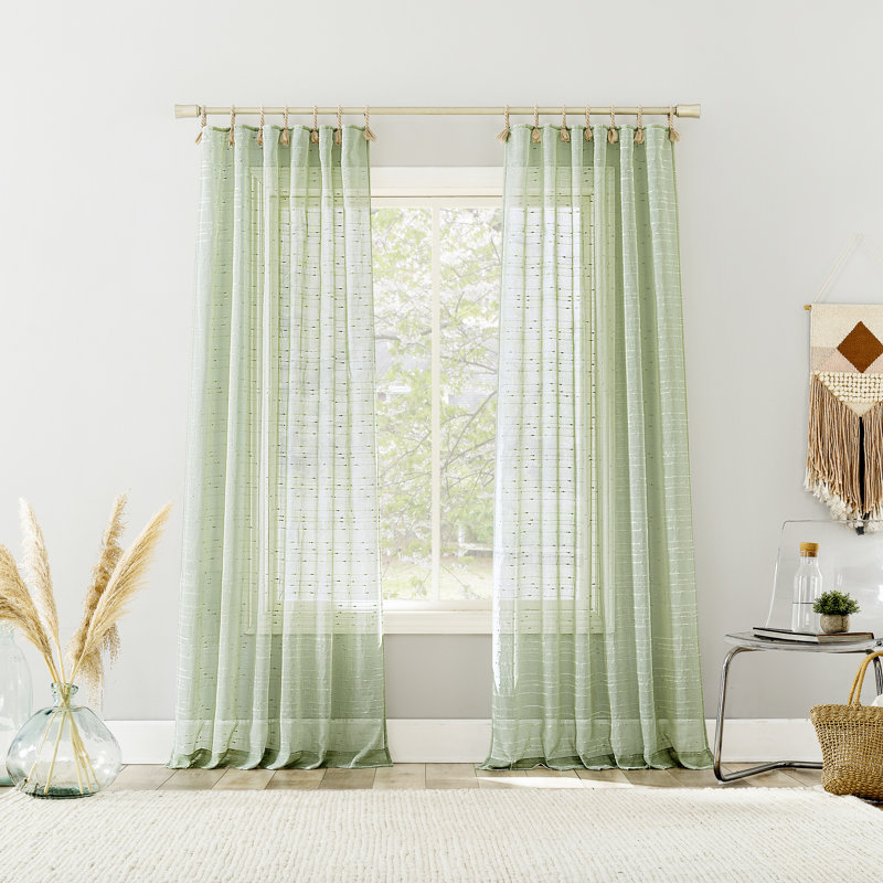 Gracie Oaks Woelk Slub Stripe Rope Tab Semi-Sheer Tie Top Curtain Panel ...