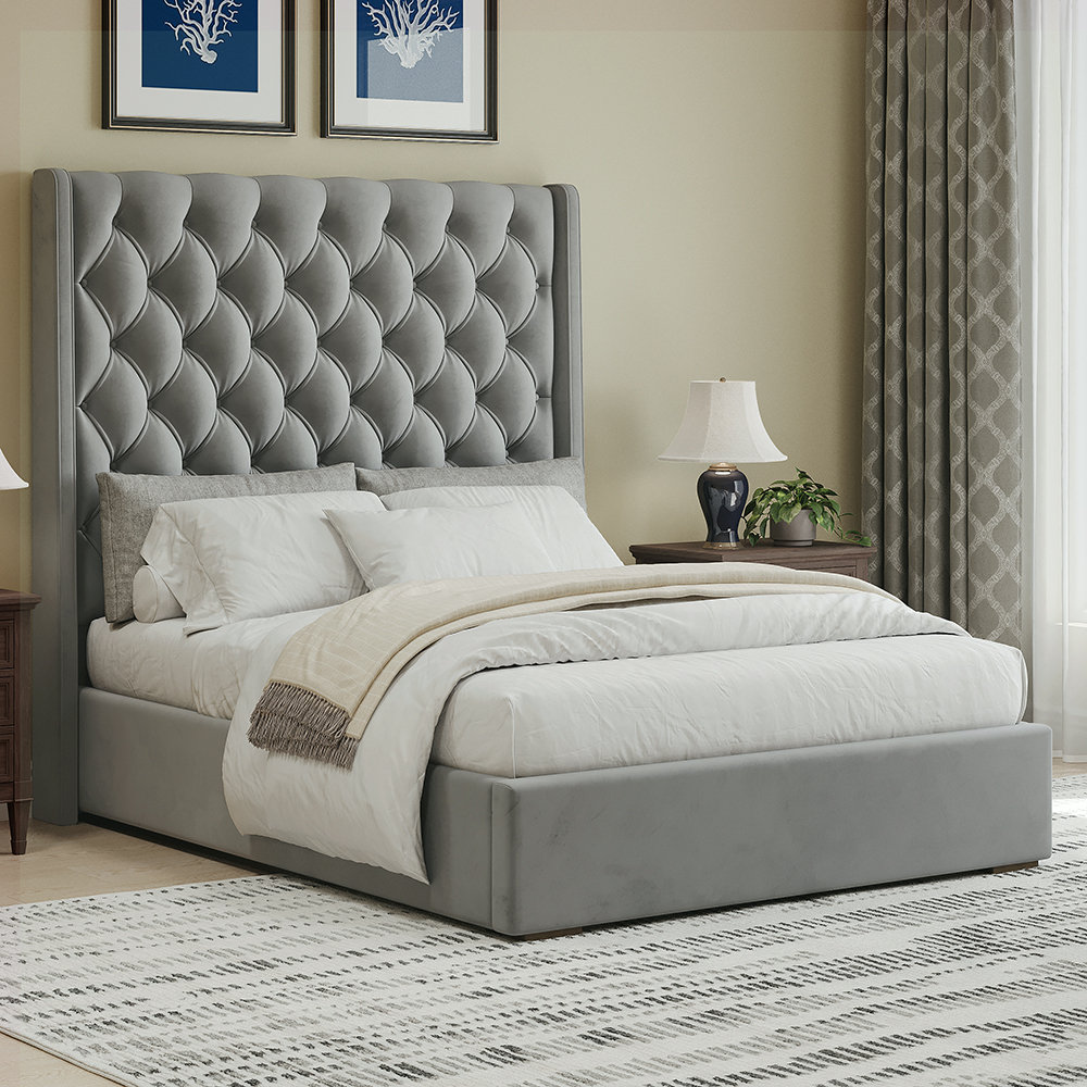 House of Hampton® Upholstered Bed with Handmade Deep Button Tufted ...