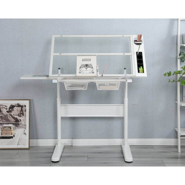 Inbox Zero hand crank adjustable drafting table drawing desk WITH STOOL ...