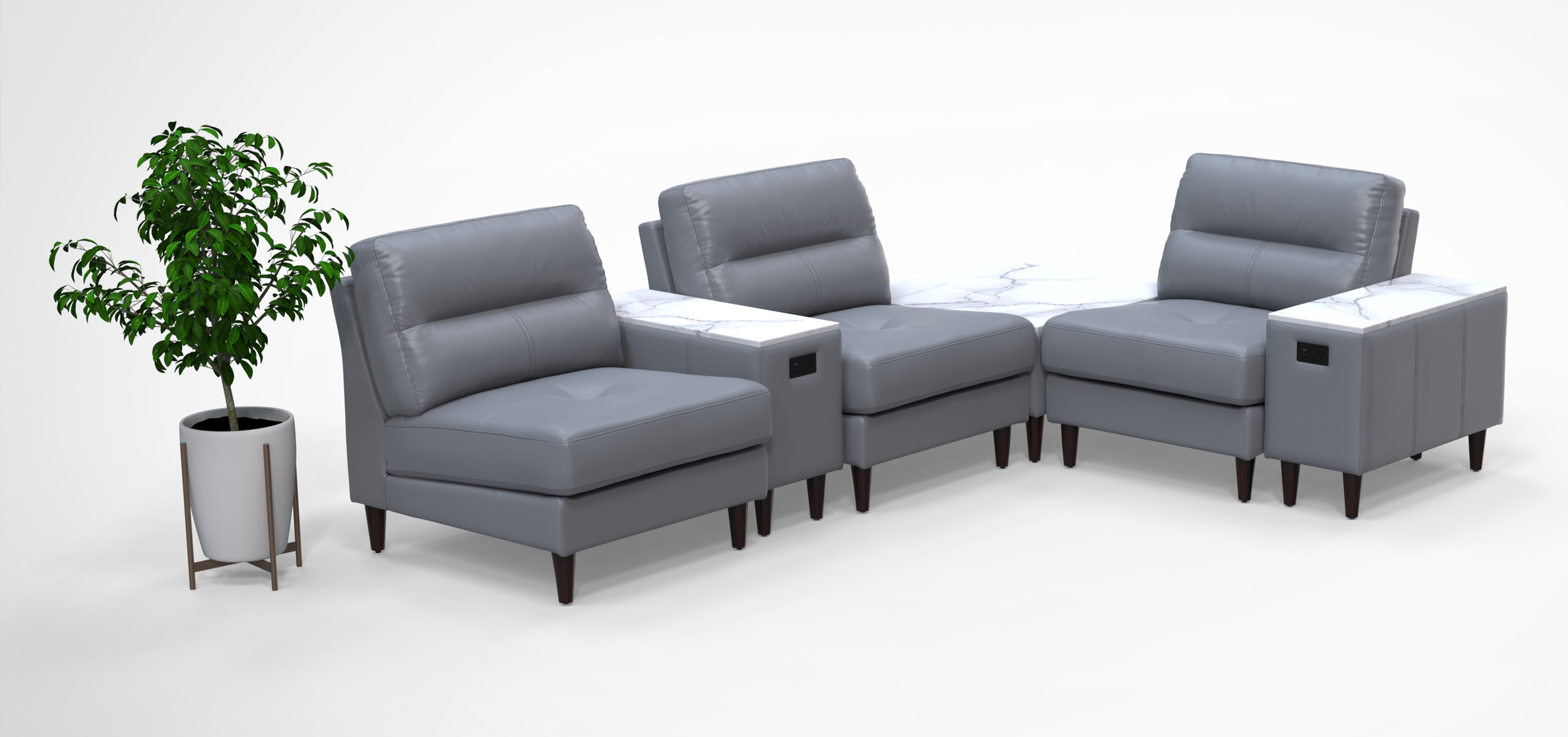 Reunion 3 Person Waiting Room Reception Chairs Set 100% Genuine Leather ...