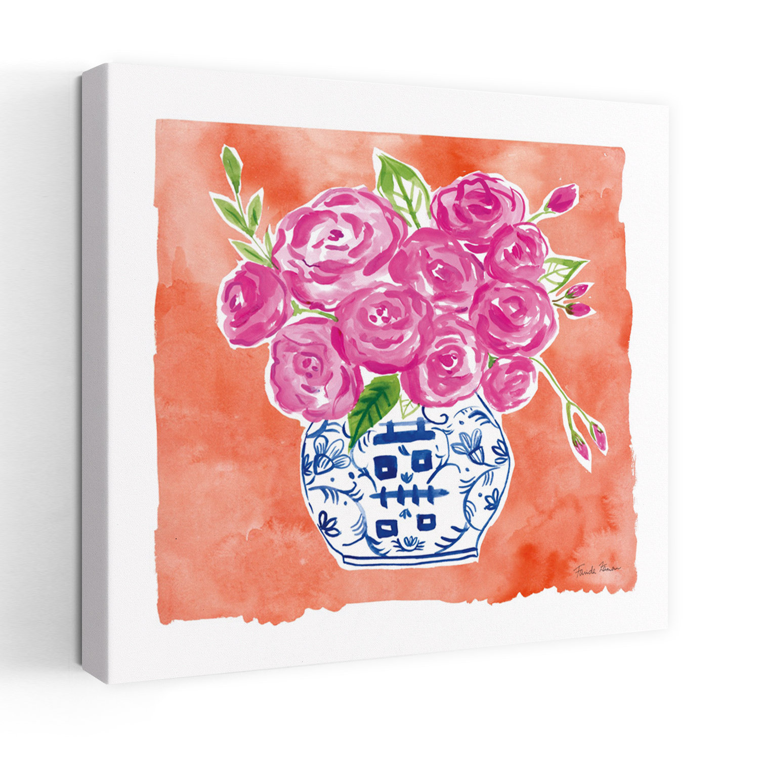 Bungalow Rose Contemporary Chinoiserie Roses Ii With Blue Chinoiserie ...