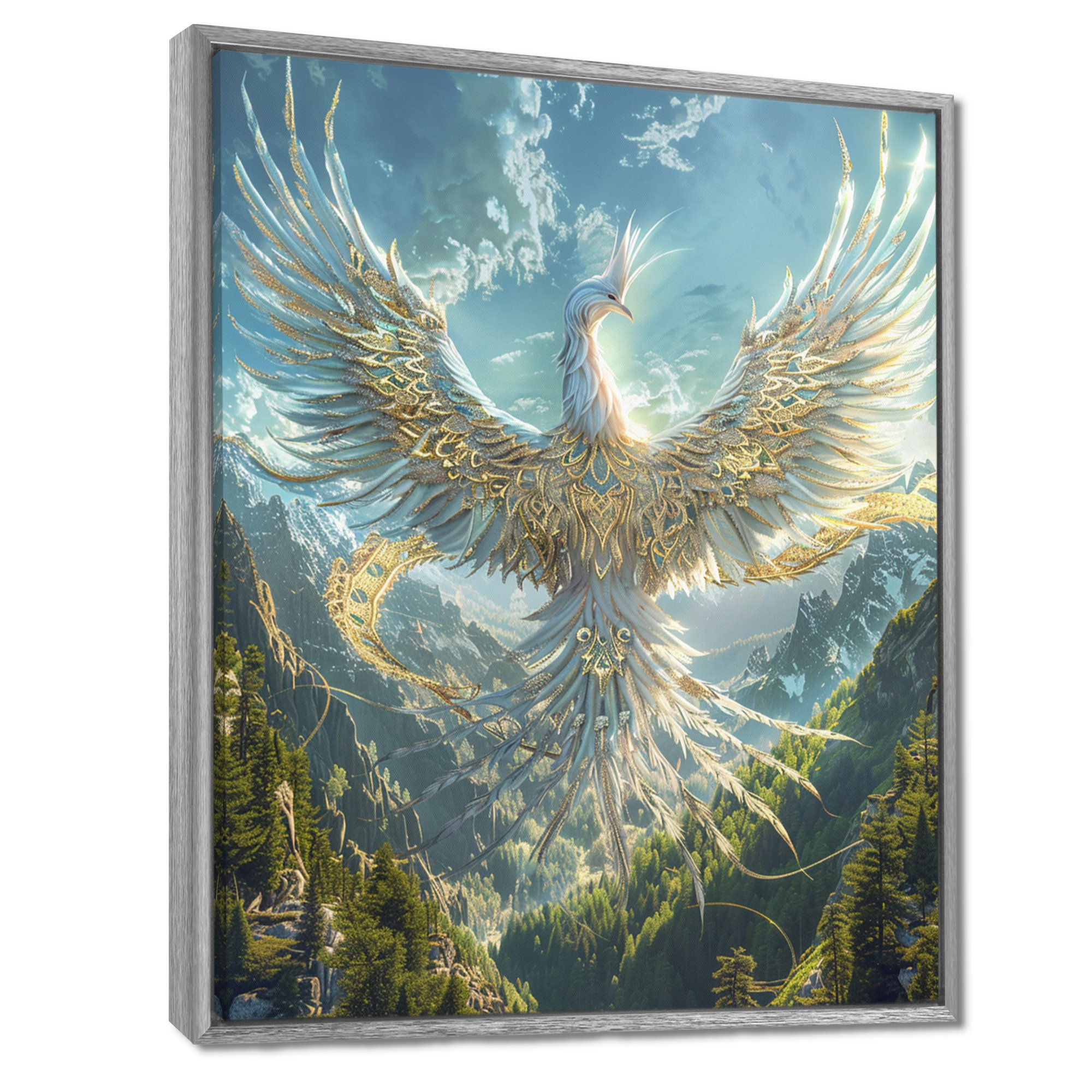 Trinx Glorious White Phoenix Rising In Magic Mountains - Phoenix Wall ...