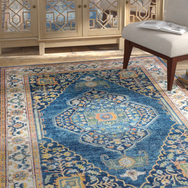 Langley Street Furiani Performance Sky Blue/Bright Blue Rug | Wayfair