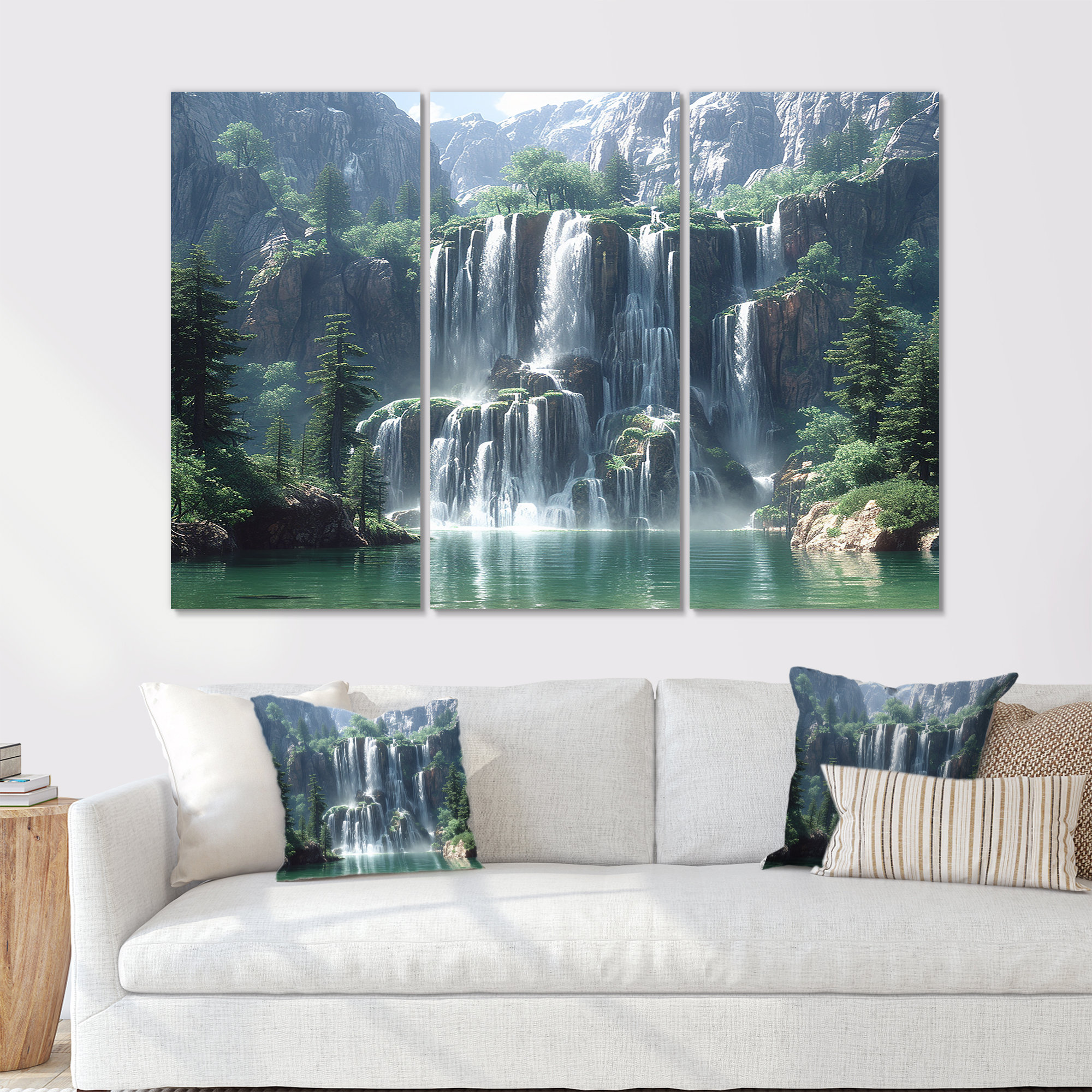 Design Art Majestic Waterfall Blue Lagoon Paradise - Waterfall Wall Art ...