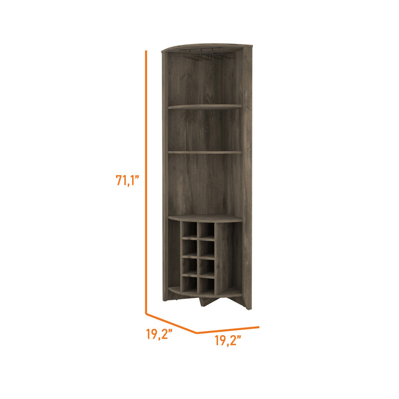 Millwood Pines Bouvet Corner Bar Cabinet with 3 Shelves, 8 Wine Cubbies ...