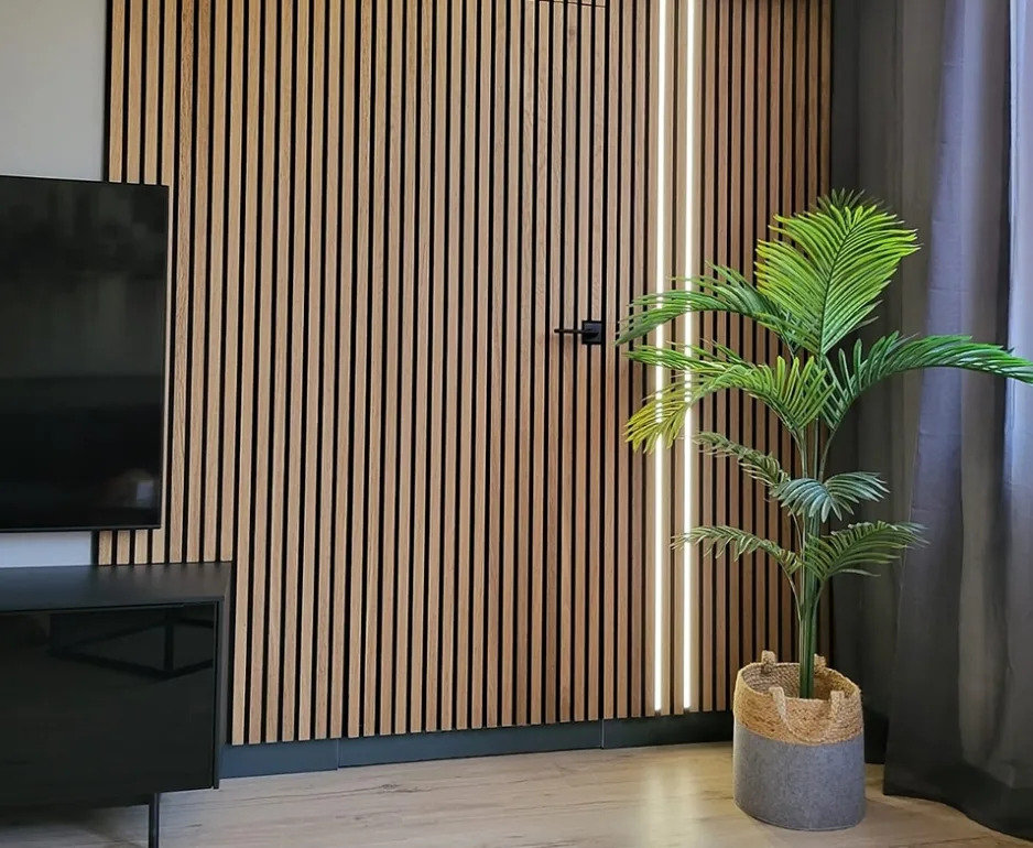 Wallterra Natural oak, black slats on black felt - Wayfair Canada