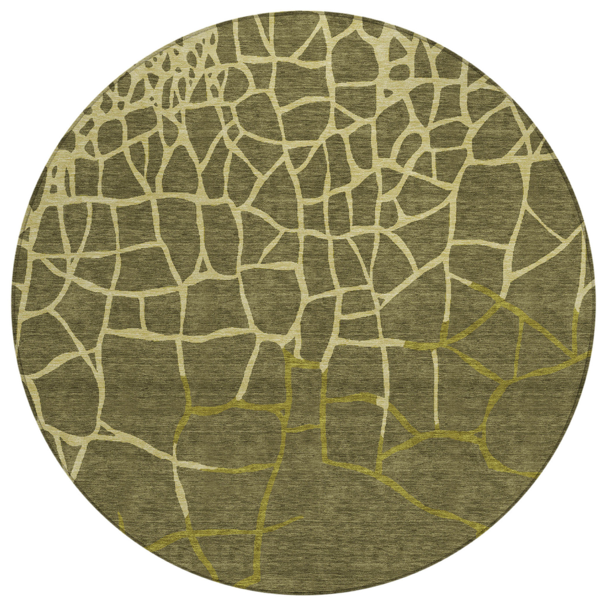 HomeRoots 8' Olive Green And Dark Green Round Abstract Washable Indoor ...