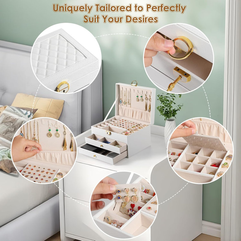 Everly Quinn 3 Layer Jewelry Box, Jewelry Holder Organizer With Jewelry ...