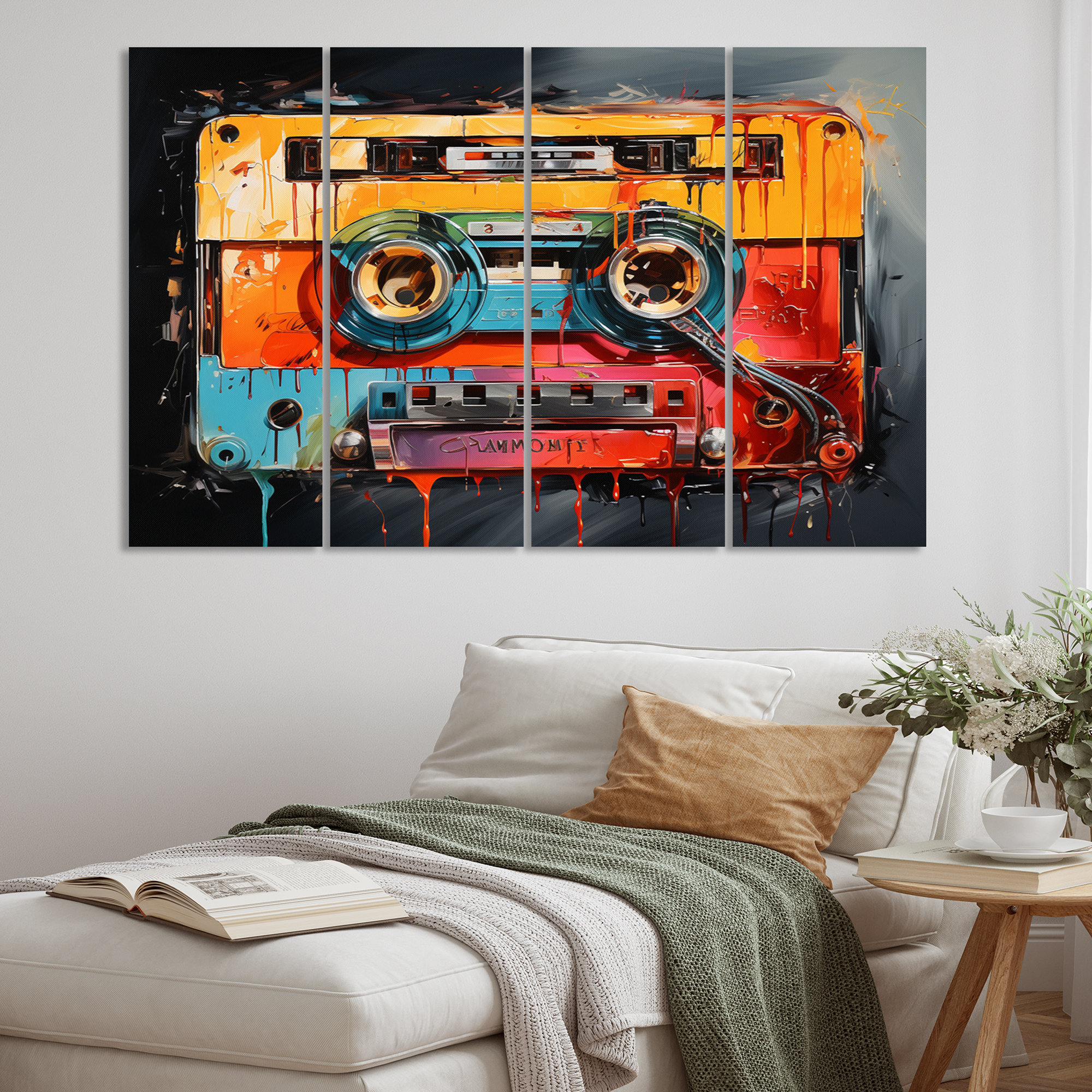 Design Art Cassette Tapes Mixtape Magic - Music Wall Decor - 4 Panels ...