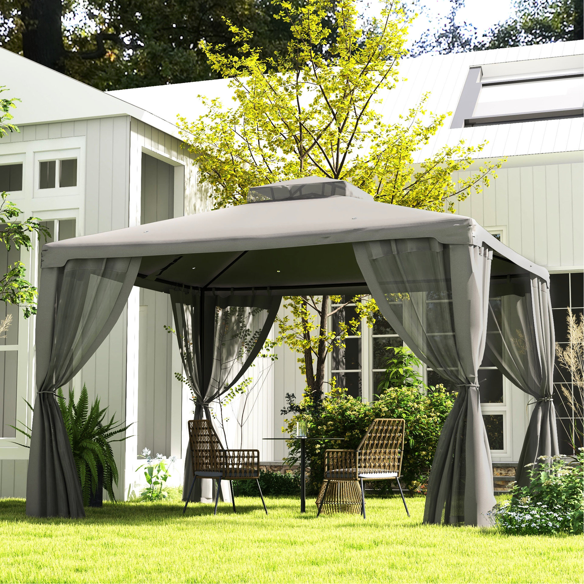 Latitude Run® Gazebo, 2 Roof, Gray, For Patio, Garden, Lawn, Backyard ...