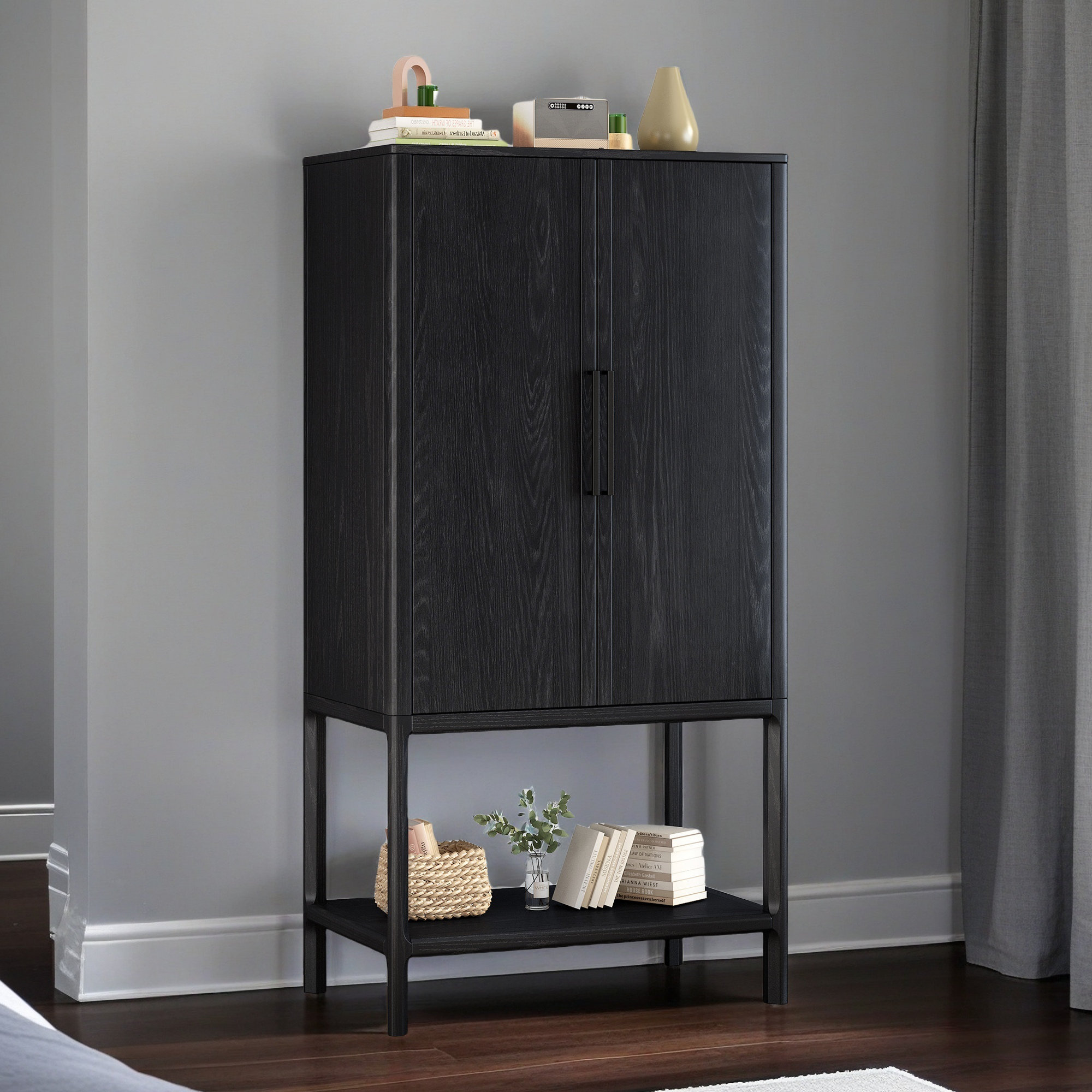 Hokku Designs Sophisticated Oak Veneer Cabinet With Multiple Storage ...