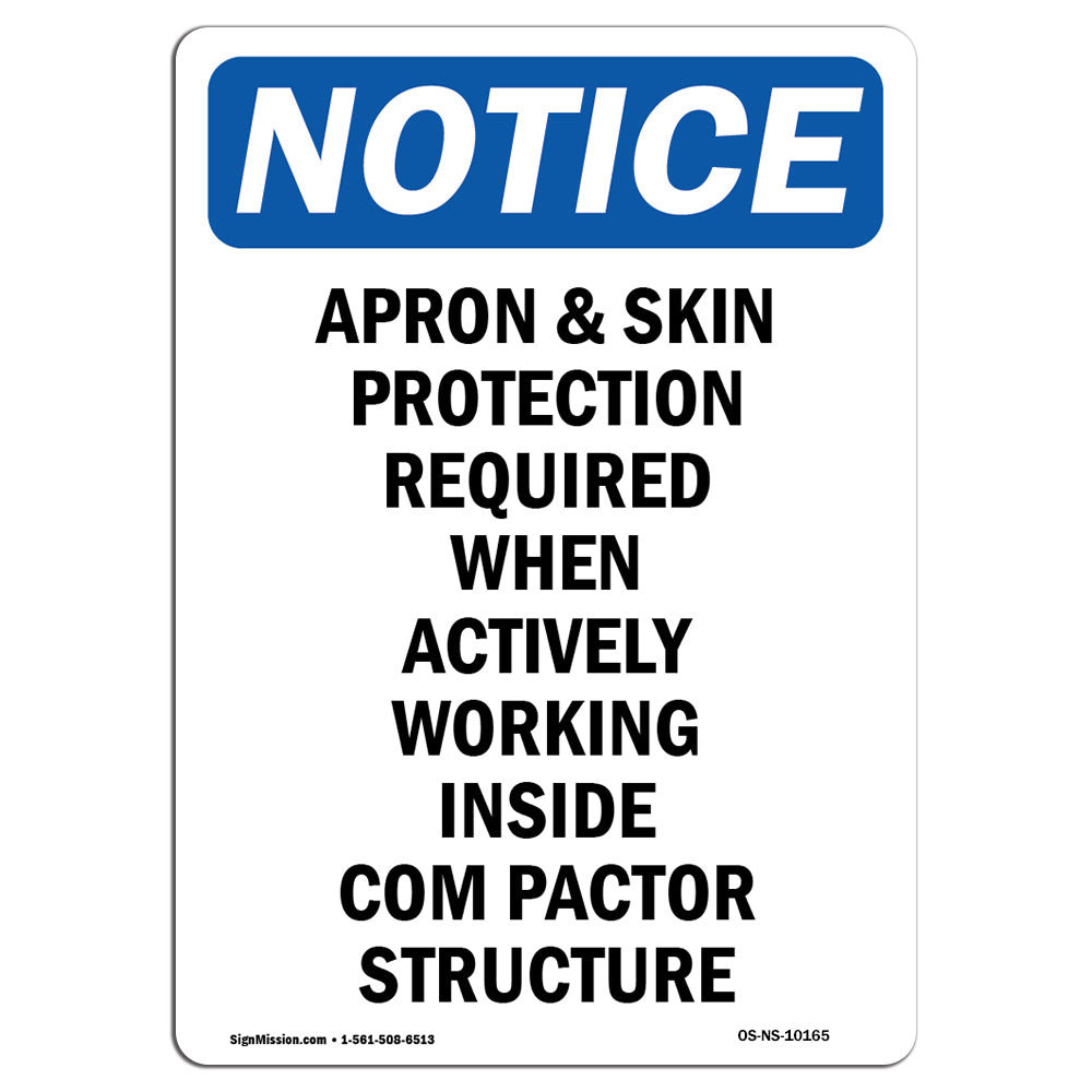 SignMission OSHA Notice - Apron & Skin Protection Required Sign | Heavy ...