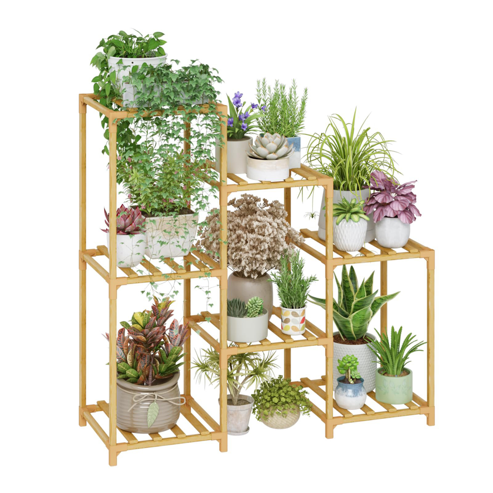 Arlmont & Co. 3-Tier Boho Ladder Shelf for Multiple Plants, Holds 7 ...