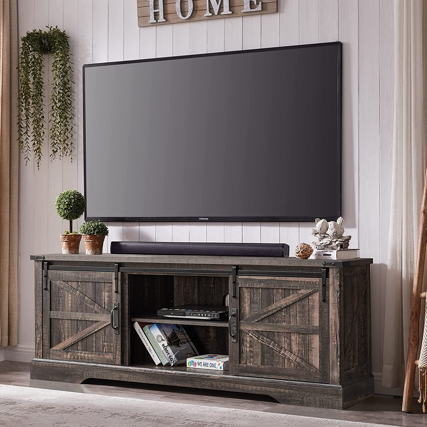 Gracie Oaks Bryndee Farmhouse 66" TV Stand for 75"TV, Large Media TV ...